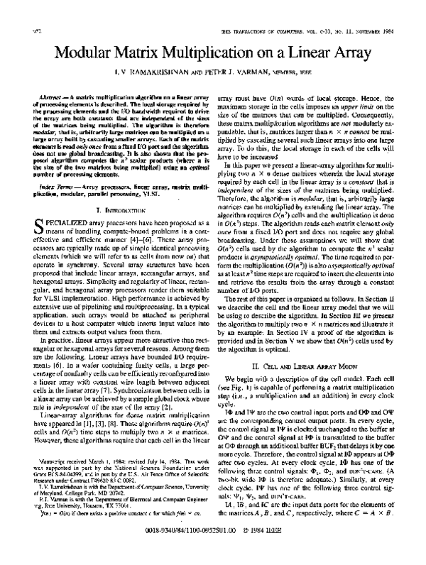(PDF) Modular Matrix Multiplication on a Linear Array