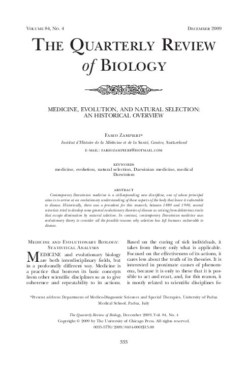 (PDF) Medicine, Evolution, and Natural Selection: An Historical Overview