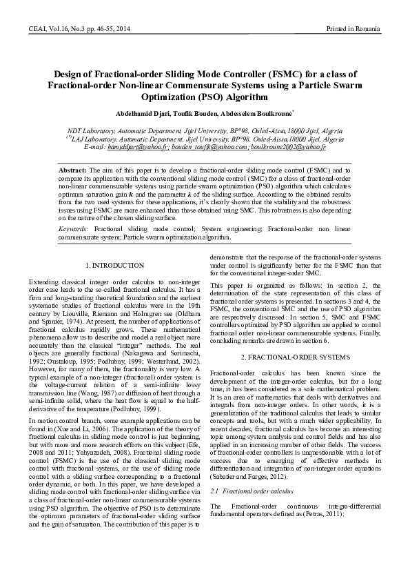 Pdf Design Of Fractional Order Sliding Mode Controller Fsmc For A Class Of Fractional Order