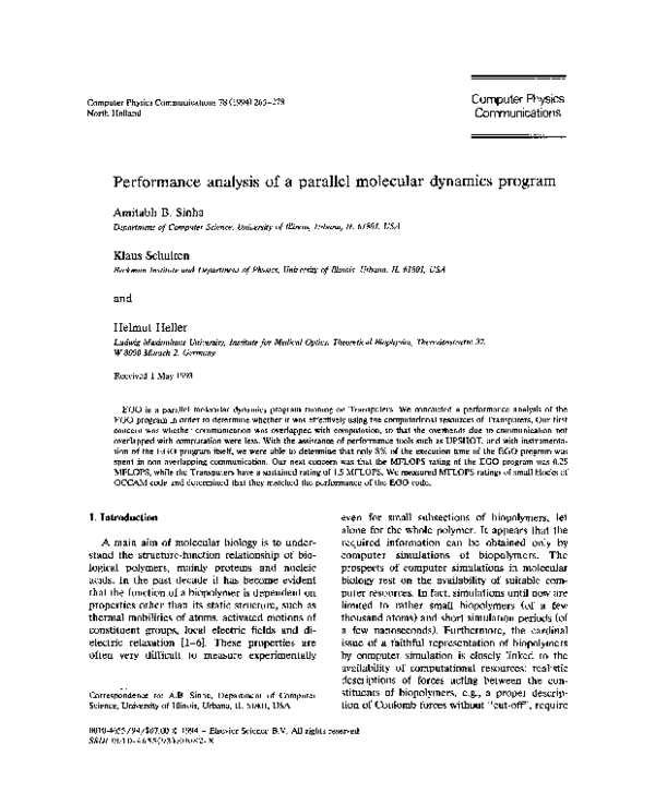 (PDF) Performance analysis of a parallel molecular dynamics program