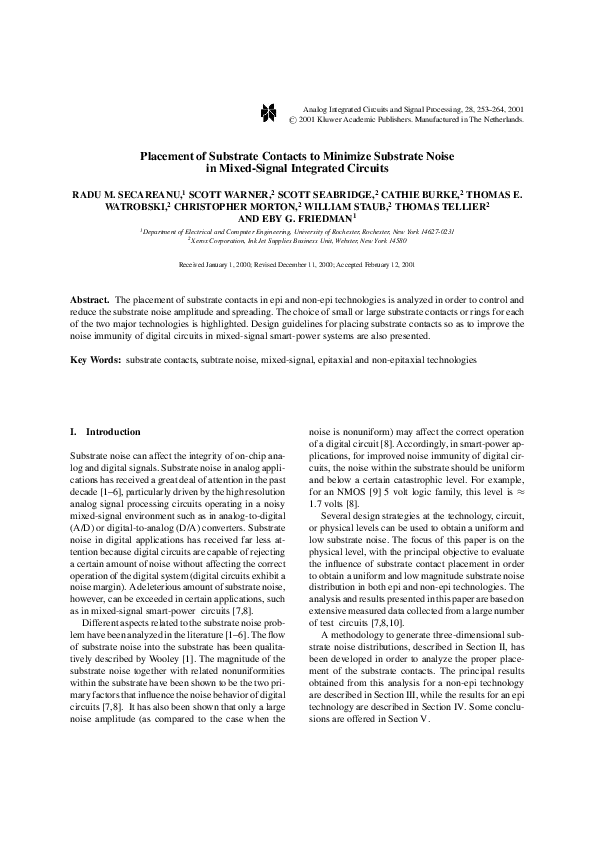 (PDF) Placement of substrate contacts to minimize substrate noise in mixed-signal integrated ...