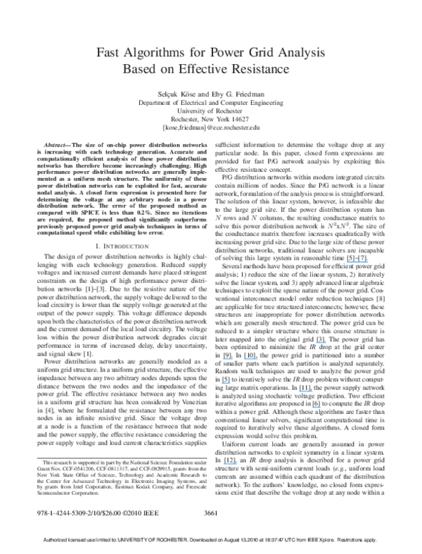 (PDF) Fast algorithms for power grid analysis based on effective resistance