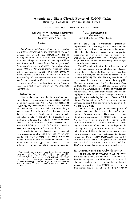 (PDF) Dynamic and short-circuit power of CMOS gates driving lossless ...