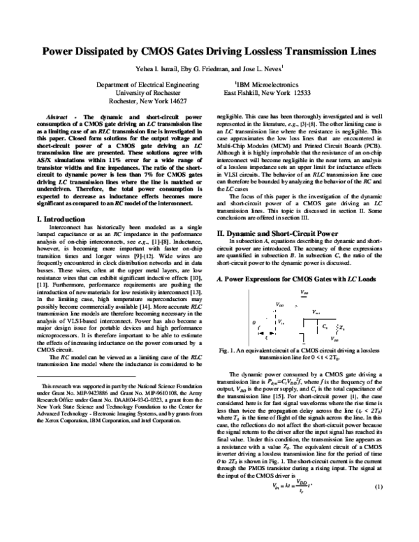 (PDF) Power dissipated by CMOS gates driving lossless transmission lines