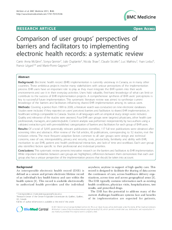 (PDF) Comparison of user groups' perspectives of barriers and ...