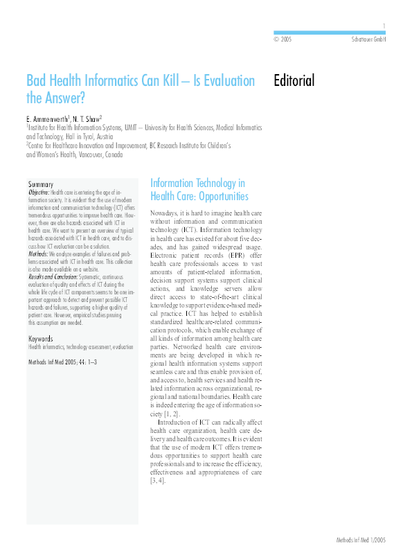 (PDF) Bad health informatics can kill--is evaluation the answer?