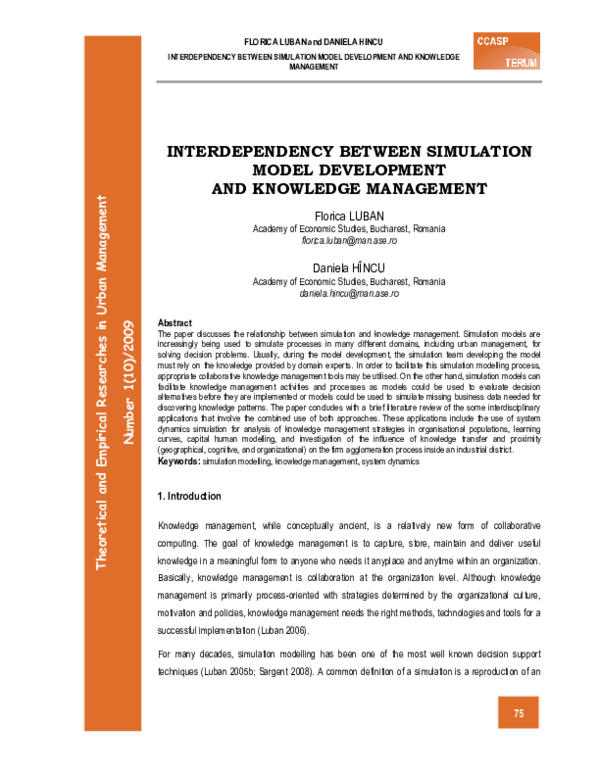 (PDF) INTERDEPENDENCY BETWEEN SIMULATION MODEL DEVELOPMENT AND KNOWLEDGE MANAGEMENT