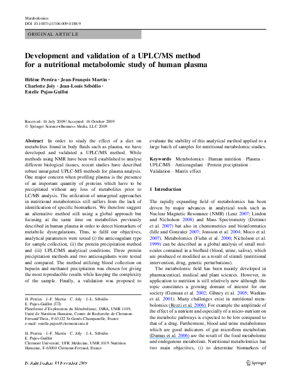 (PDF) Development and validation of a UPLC/MS method for a nutritional metabolomic study of ...