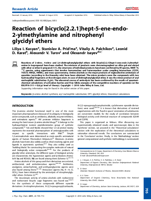 (PDF) Reaction of bicyclo[2.2.1]hept-5-ene-endo-2-ylmethylamine and nitrophenyl glycidyl ethers