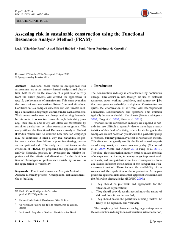 (PDF) Assessing risk in sustainable construction using the Functional Resonance Analysis Method ...