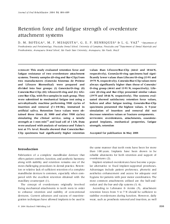 (PDF) Retention force and fatigue strength of overdenture attachment ...