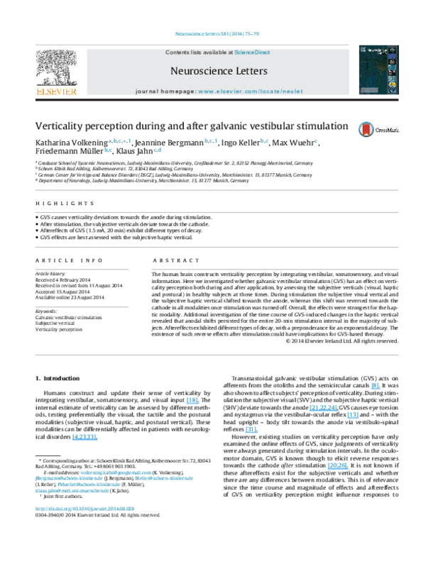 (PDF) Verticality perception during and after galvanic vestibular ...