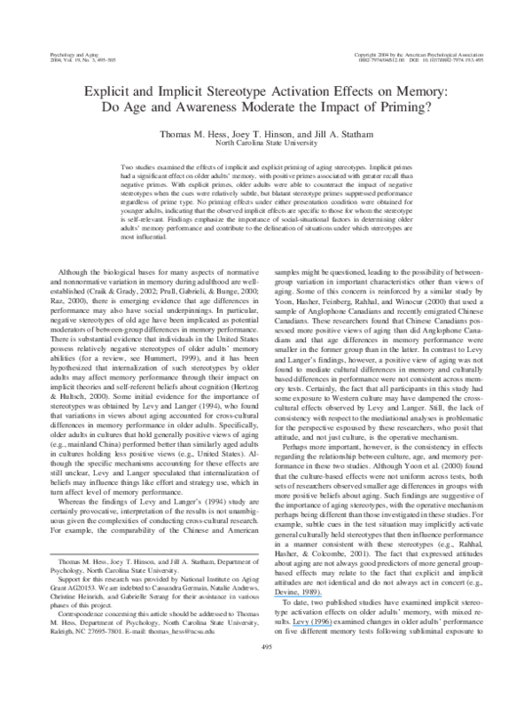 (PDF) Explicit and Implicit Stereotype Activation Effects on Memory: Do Age and Awareness ...