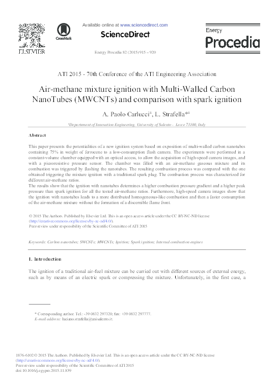(PDF) Air-methane mixture ignition with Multi-Walled Carbon NanoTubes ...