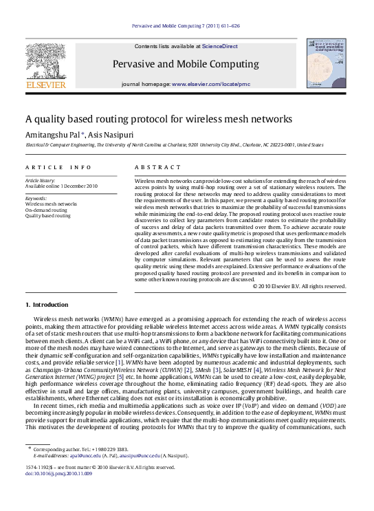 (PDF) A quality based routing protocol for wireless mesh networks