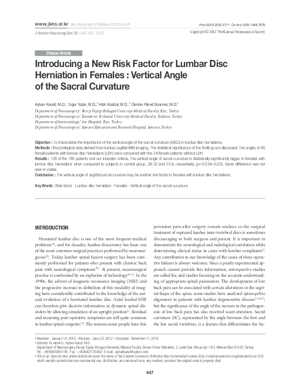 (PDF) Introducing a New Risk Factor for Lumbar Disc Herniation in ...