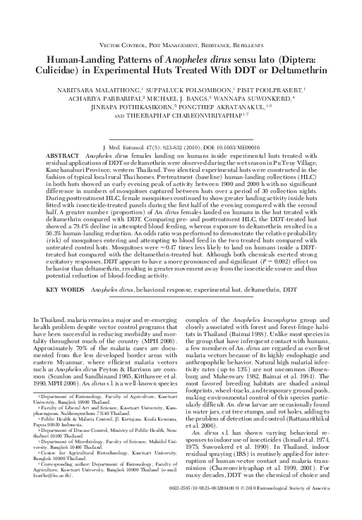 (PDF) Human-Landing Patterns of Anopheles dirus sensu lato (Diptera ...