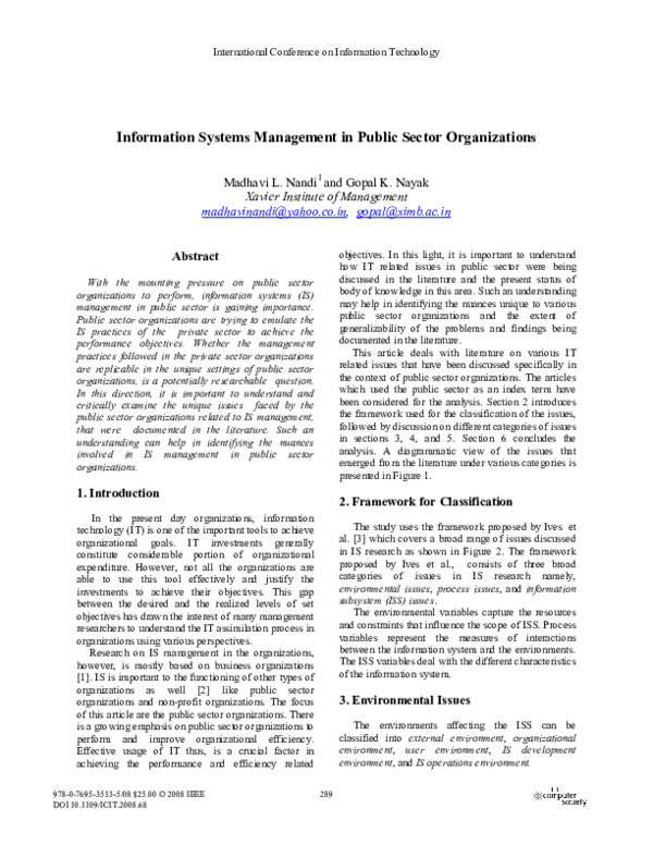 (PDF) Information Systems Management in Public Sector Organizations