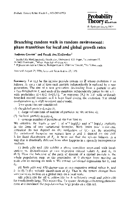 (PDF) Branching random walk in random environment: phase transitions for local and global growth ...
