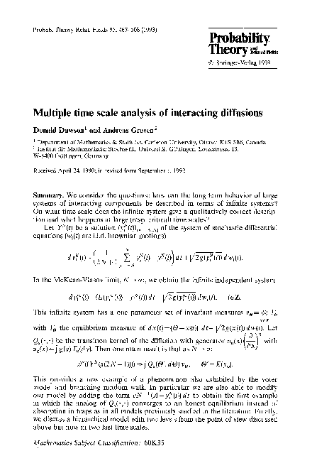 (PDF) Multiple time scale analysis of interacting diffusions