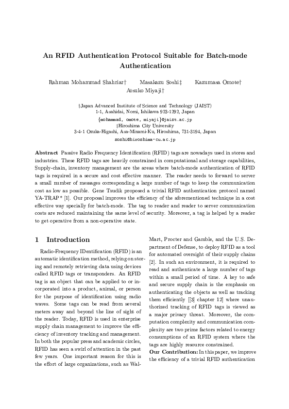 (PDF) An RFID Authentication Protocol Suitable for Batch-Mode Authentication