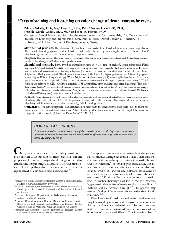 (PDF) Effects of staining and bleaching on color change of dental ...