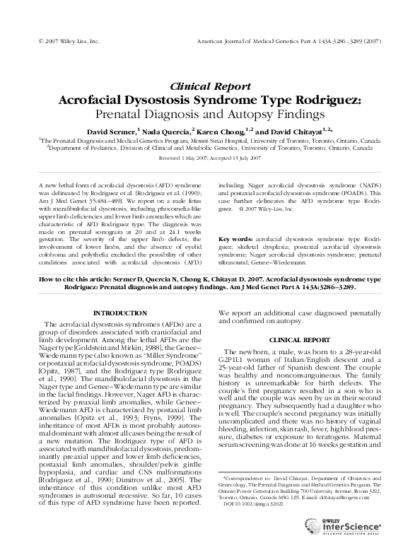 (PDF) Acrofacial dysostosis syndrome type Rodriguez: Prenatal diagnosis ...