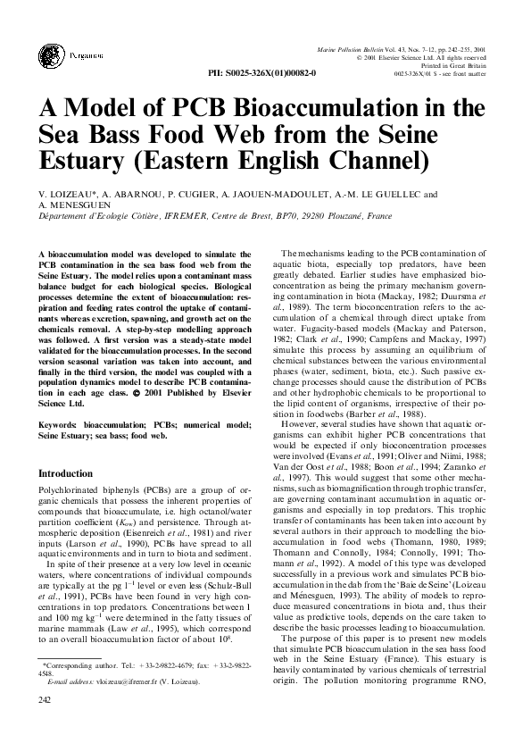 (PDF) A Model of PCB Bioaccumulation in the Sea Bass Food Web from the ...