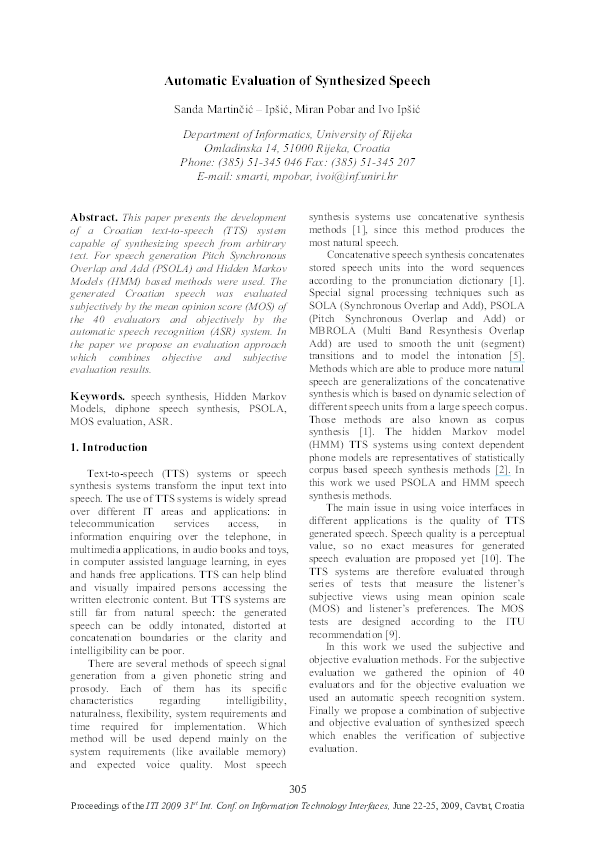 (PDF) Automatic evaluation of synthesized speech (PDF) Automatic evaluation of synthesized speech