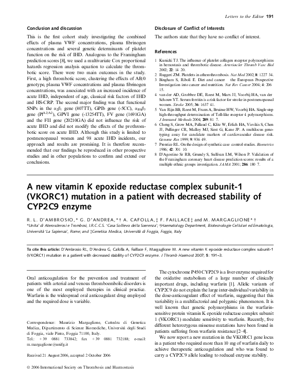 (PDF) A new vitamin K epoxide reductase complex subunit-1 (VKORC1 ...