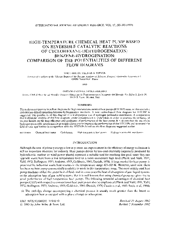 (PDF) High‐temperature chemical heat pump based on reversible catalytic ...