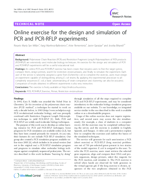 (PDF) Online exercise for the design and simulation of PCR and PCR-RFLP ...