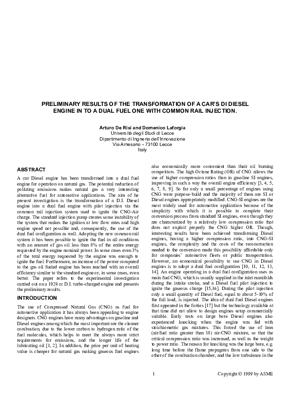(PDF) PRELIMINARY RESULTS OF THE TRANSFORMATION OF A CAR'S DI DIESEL ...