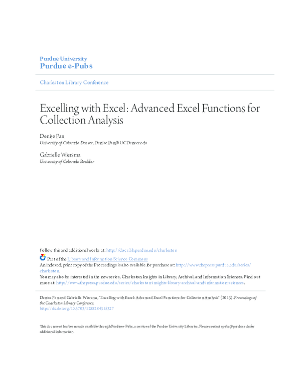 (PDF) Excelling with Excel: Advanced Excel Functions for Collection Analysis