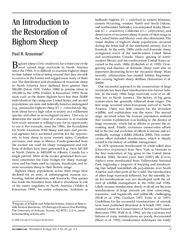 (PDF) An Introduction to the Restoration of Bighorn Sheep