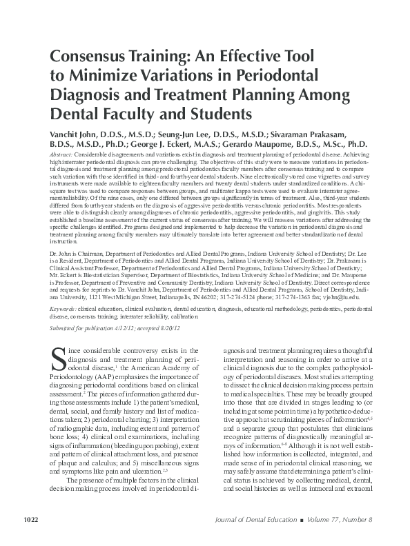 (PDF) Consensus training: an effective tool to minimize variations in ...
