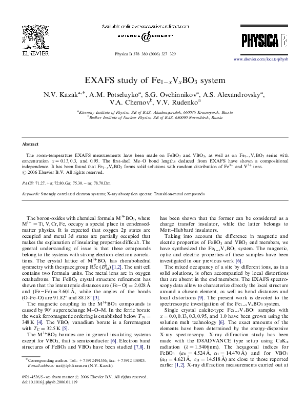 (PDF) EXAFS study of Fe 1 -x V x BO 3system
