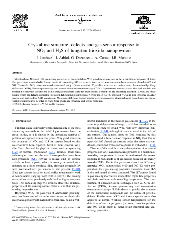(PDF) Crystalline structure, defects and gas sensor response to NO2 and ...