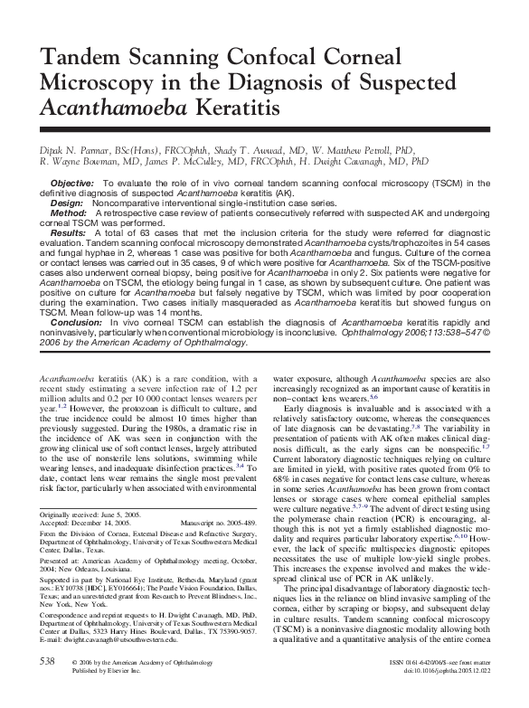 (PDF) Tandem Scanning Confocal Corneal Microscopy in the Diagnosis of ...