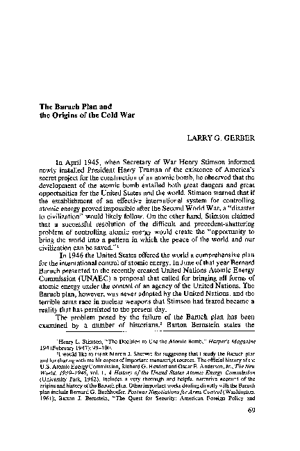 (PDF) The Baruch Plan and the Origins of the Cold War