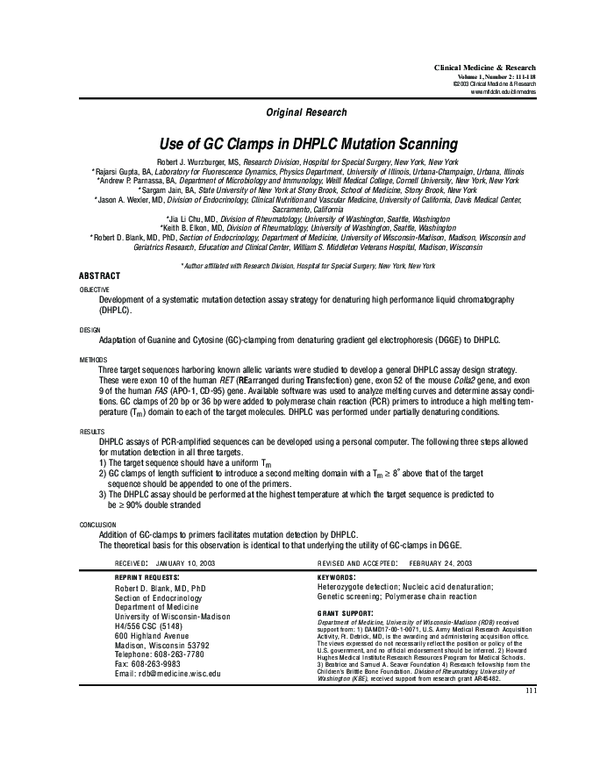 (PDF) Use of GC Clamps in DHPLC Mutation Scanning