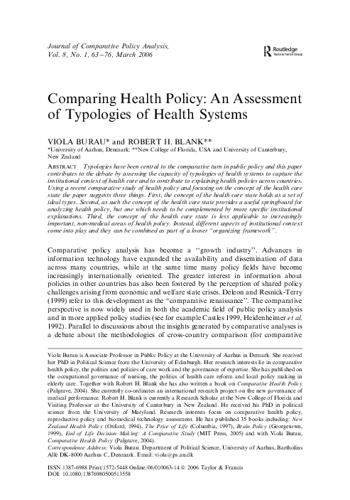 (PDF) Comparing health policy: An assessment of typologies of health ...