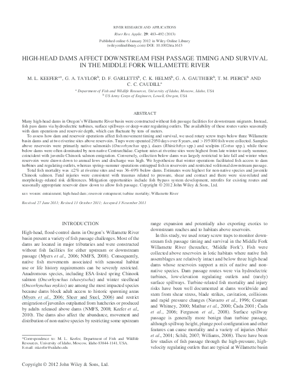 (PDF) HIGH-HEAD DAMS AFFECT DOWNSTREAM FISH PASSAGE TIMING AND SURVIVAL ...
