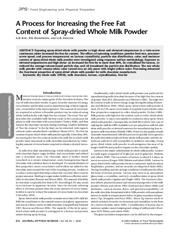 (PDF) A Process for Increasing the Free Fat Content of Spray Dried ...