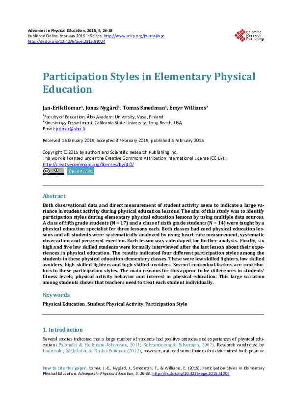(PDF) Participation Styles in Elementary Physical Education