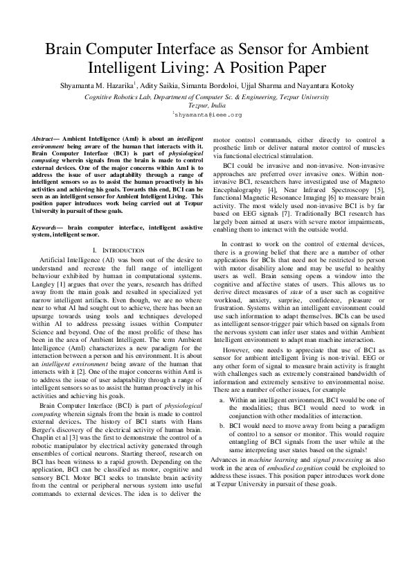 (PDF) Brain-Computer Interfaces for Ambient Intelligent Living