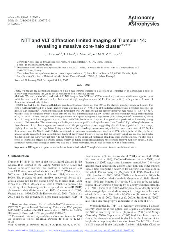 (PDF) NTT and VLT diffraction limited imaging of Trumpler 14: revealing ...