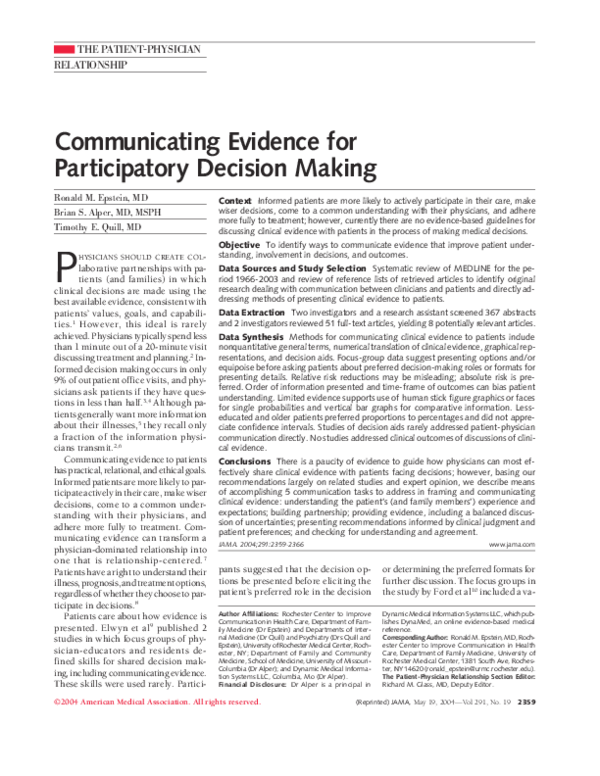 (PDF) Communicating Evidence for Participatory Decision Making