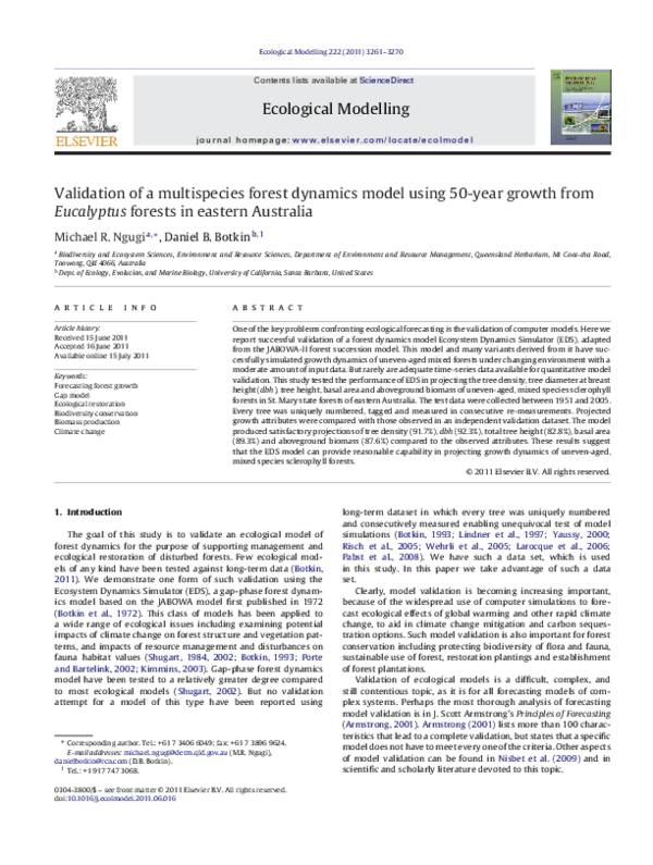 (PDF) Validation of a multispecies forest dynamics model using 50-year ...