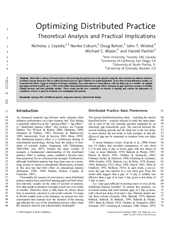 (PDF) Optimizing Distributed Practice